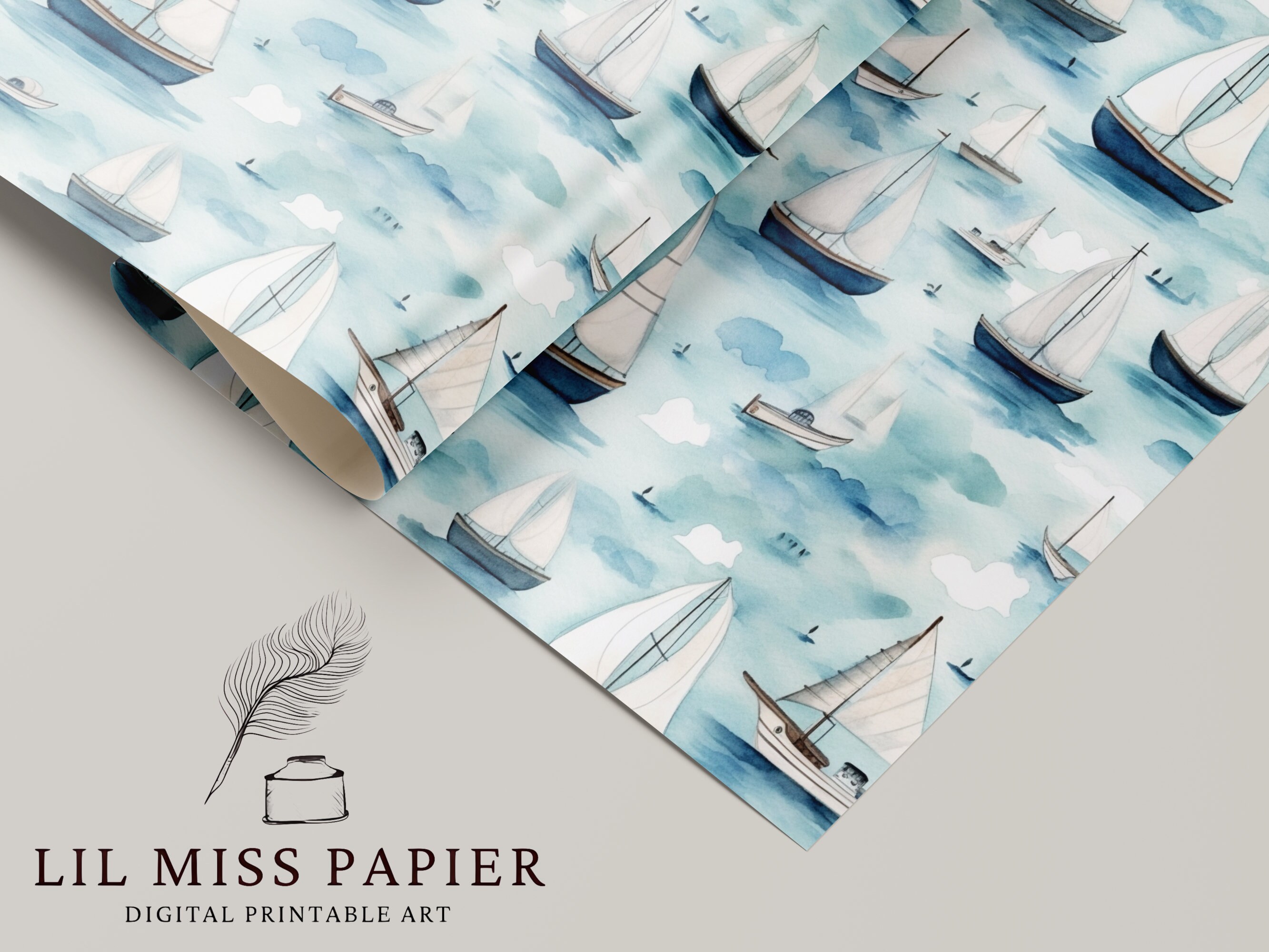 Watercolor Boat Seamless Digital Paper Repeating Printable Pattern ...