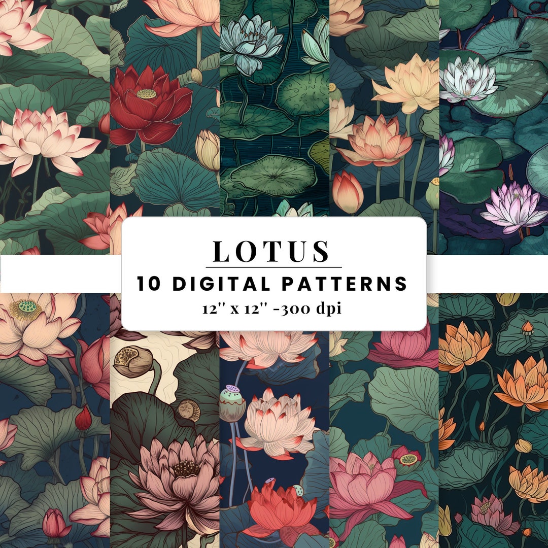 Lotus Digital Seamless Prints Asian Digital Scrapbook Paper Japanese ...