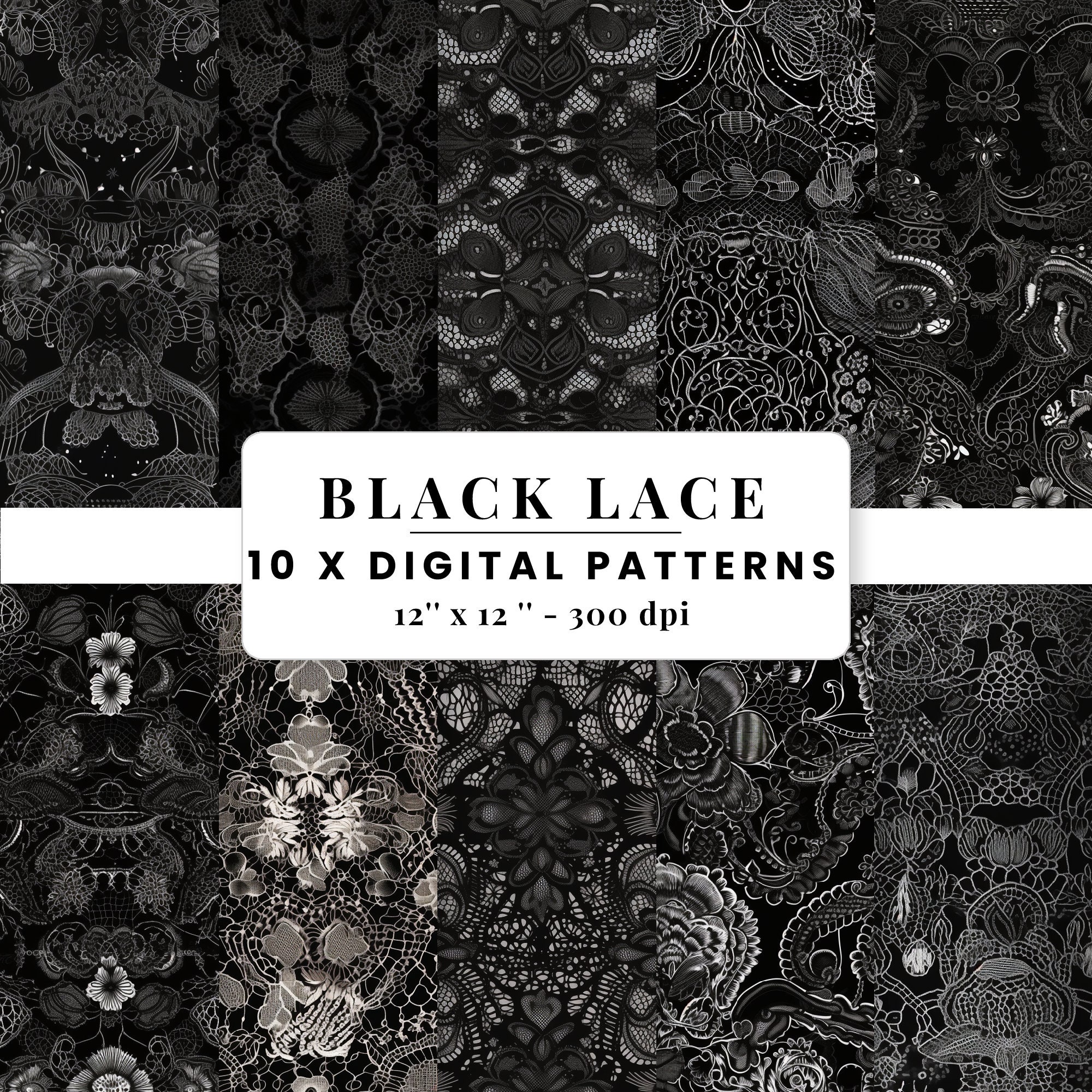 Black Lace Digital Seamless Prints Digital Scrapbook Paper Lace Instant ...