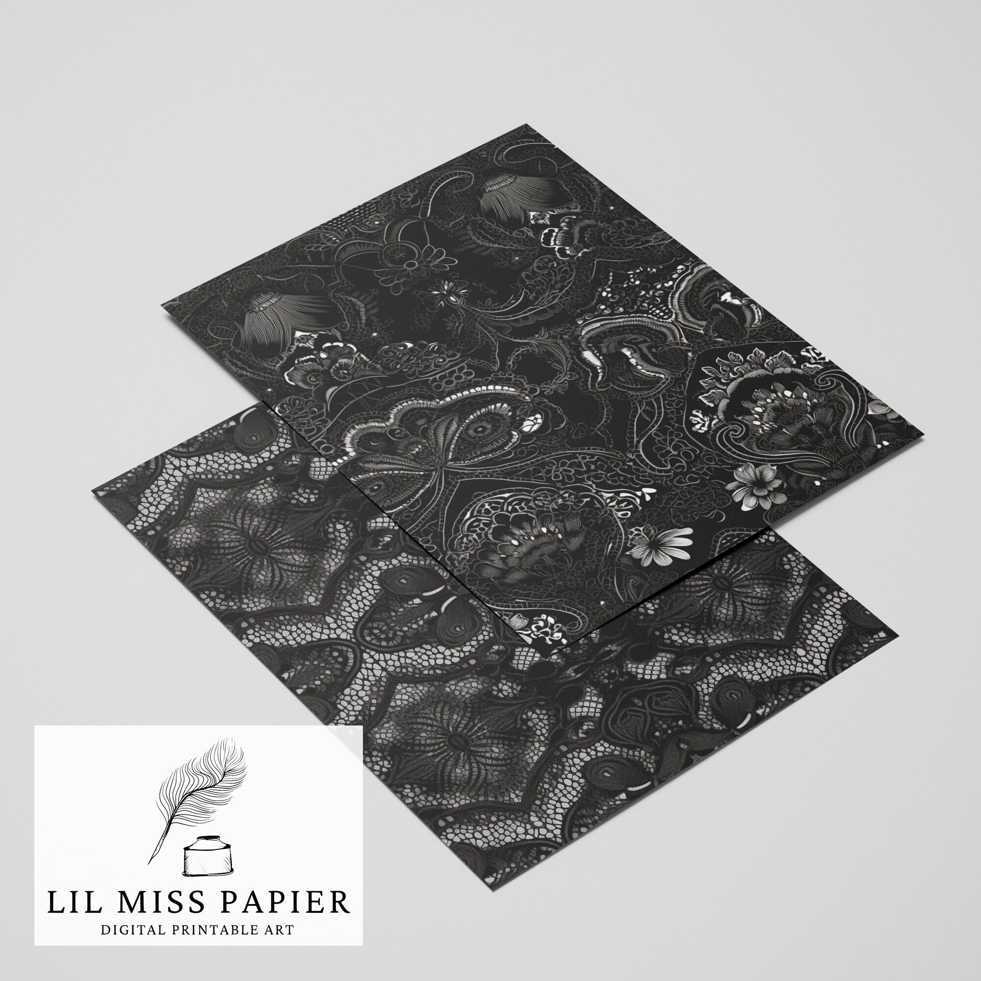 Black Lace Digital Seamless Prints Digital Scrapbook Paper Lace Instant ...