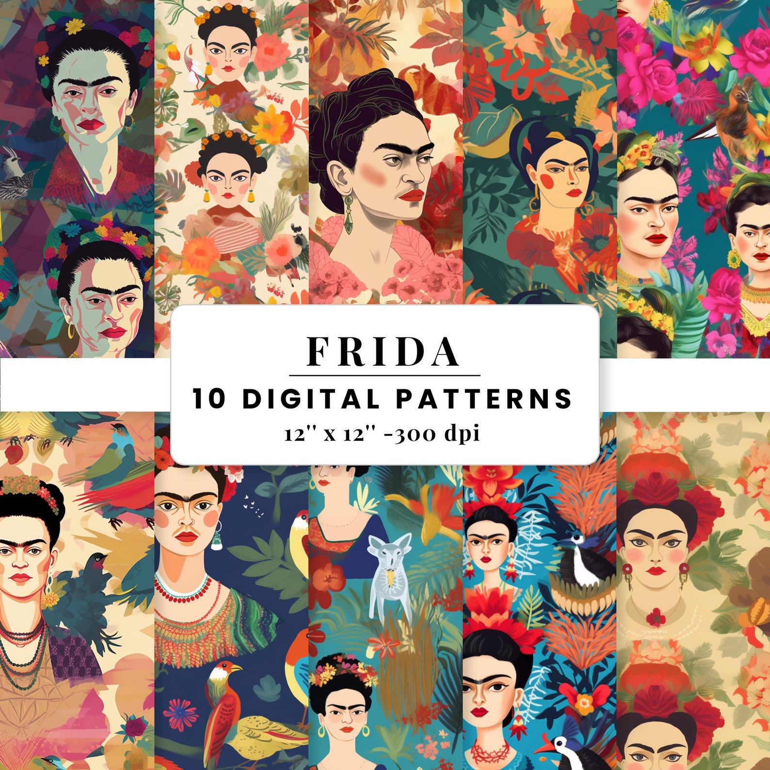 Frida Kahlo Seamless Digital Paper Repeating Printable Pattern Fabric ...
