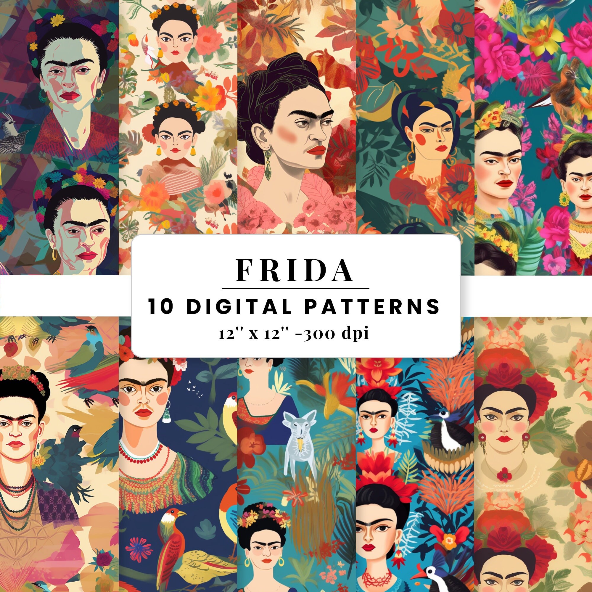 Frida Kahlo Seamless Digital Paper Repeating Printable Pattern Fabric ...
