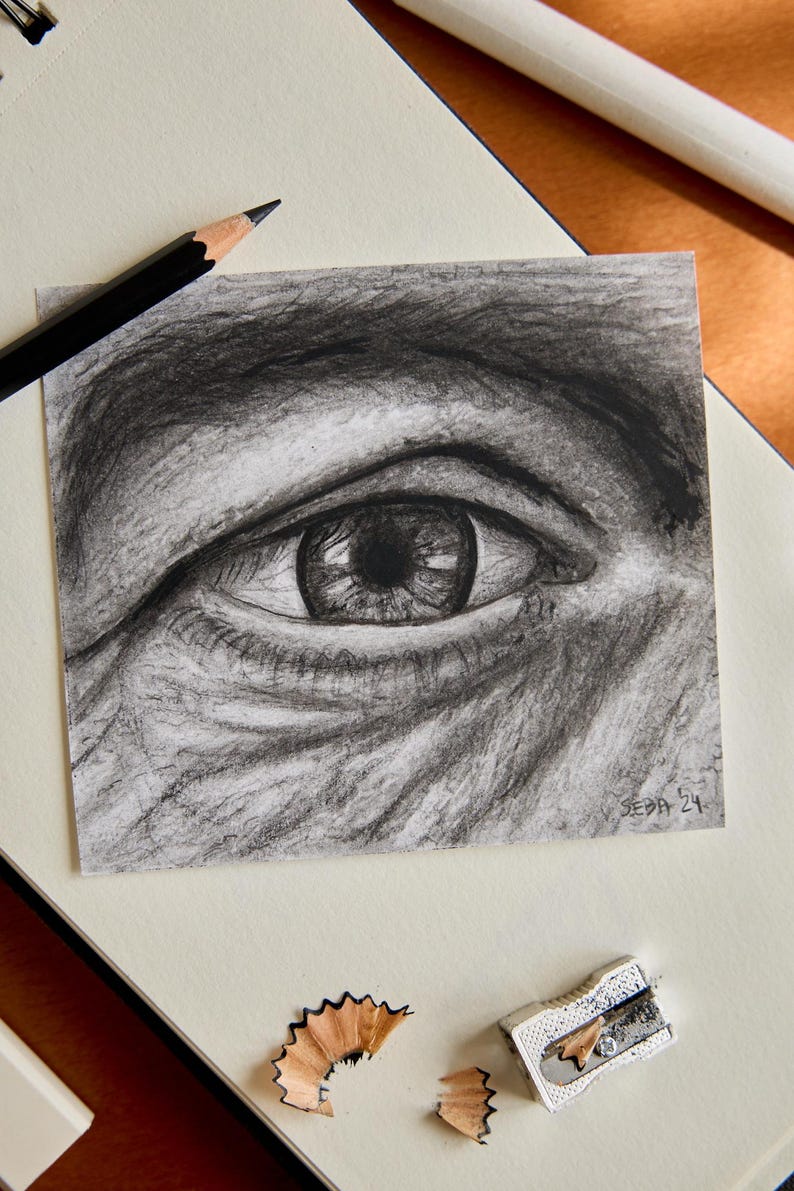 High Quality Pencil Drawing , Original Physical Graphite Eye Portrait ...