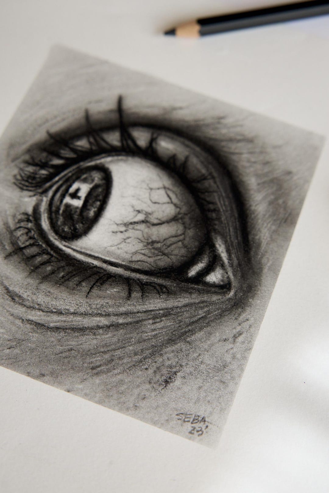 High Quality Pencil Drawing , Original Physical Graphite Eye Portrait ...