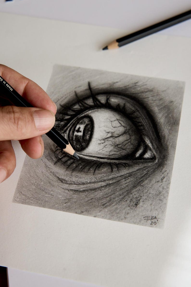 High Quality Pencil Drawing , Original Physical Graphite Eye Portrait ...