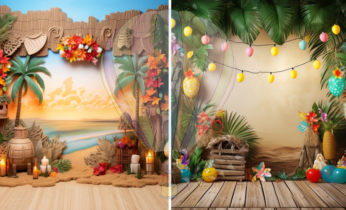 Luau Themed Texture Backdrops Digital Overlays for Anniversary ...