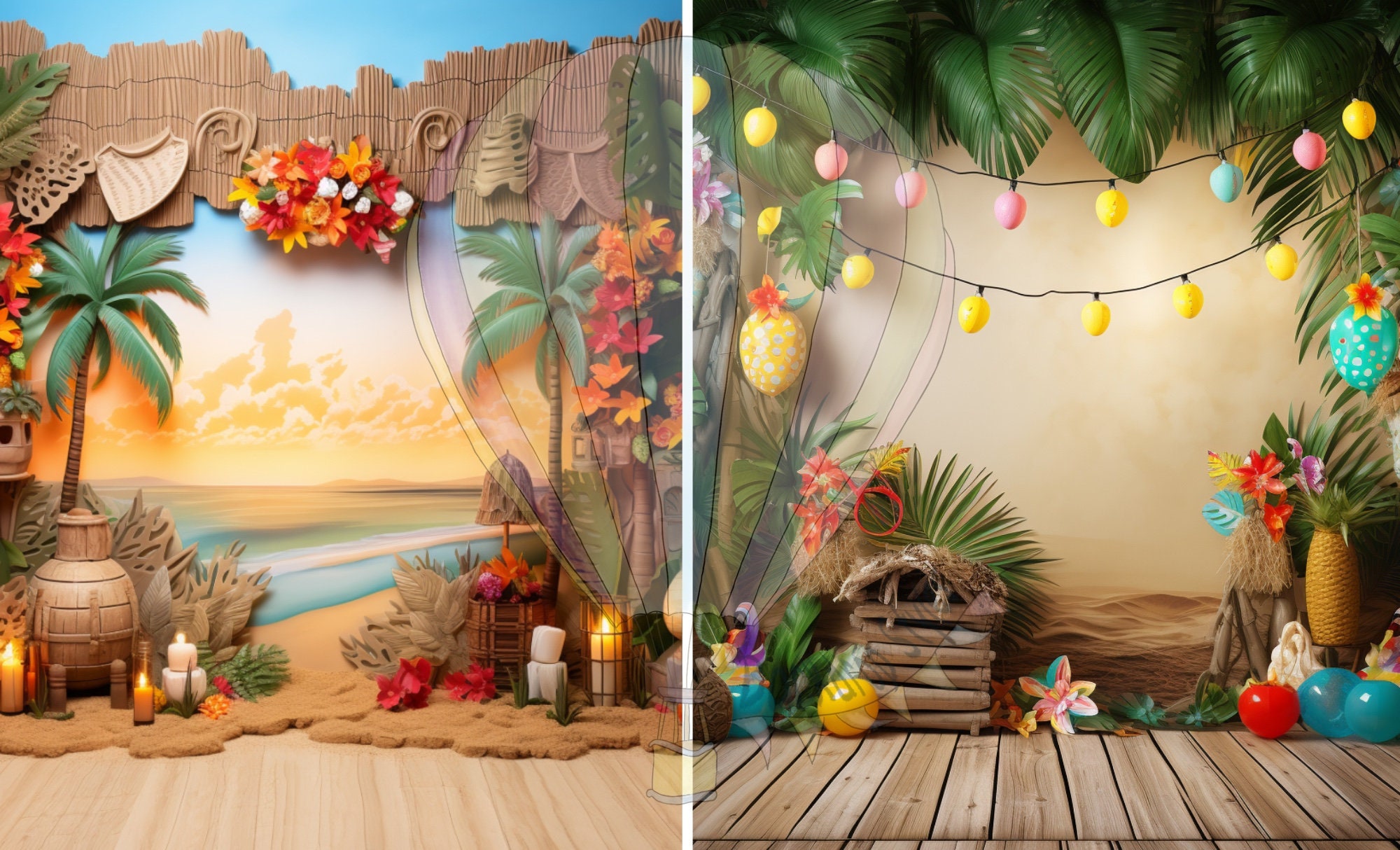 Luau Themed Texture Backdrops Digital Overlays for Anniversary ...