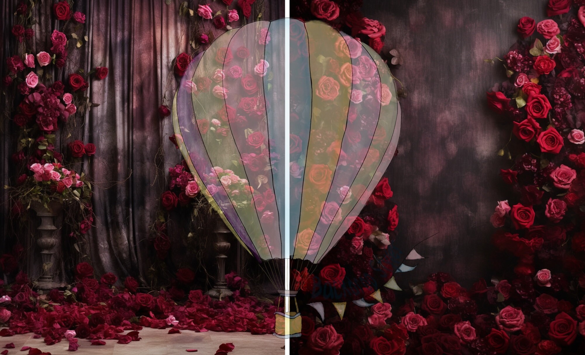Red Roses Curtain Photoshop Overlays: Transform Your Images With ...