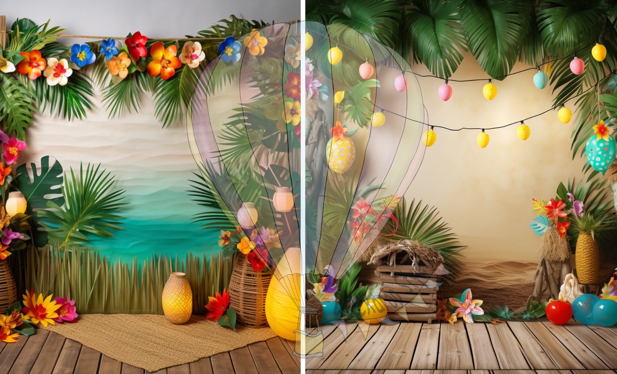 Luau Themed Texture Backdrops Digital Overlays for Anniversary ...