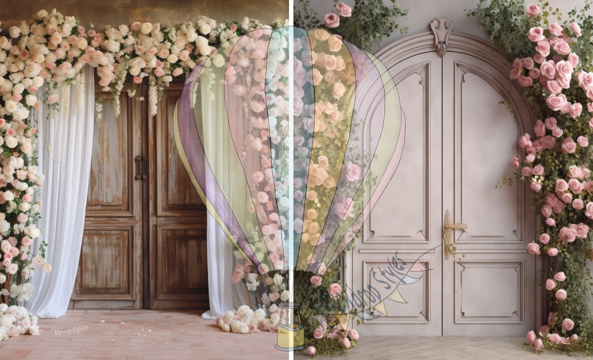 Wedding Backdrop: White Roses Wall Digital Overlays for - Etsy