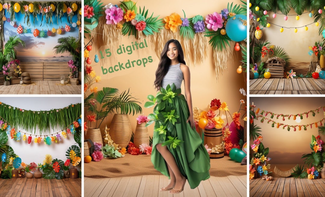 Luau Themed Texture Backdrops - Digital Overlays for Anniversary ...