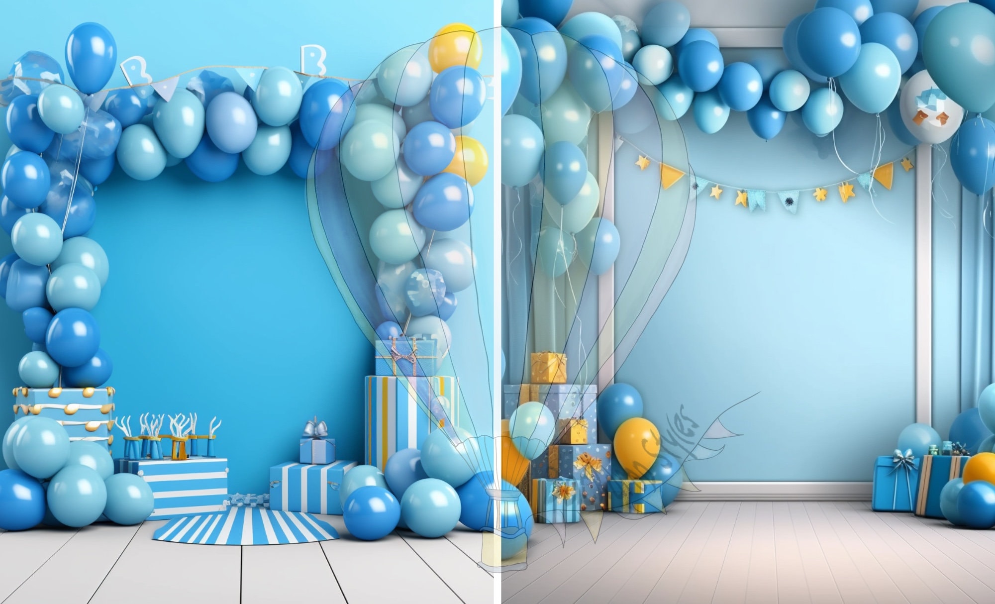 Balloon Backdrop for Boy 1st Birthday Blue Digital Fine Art Party Decor ...