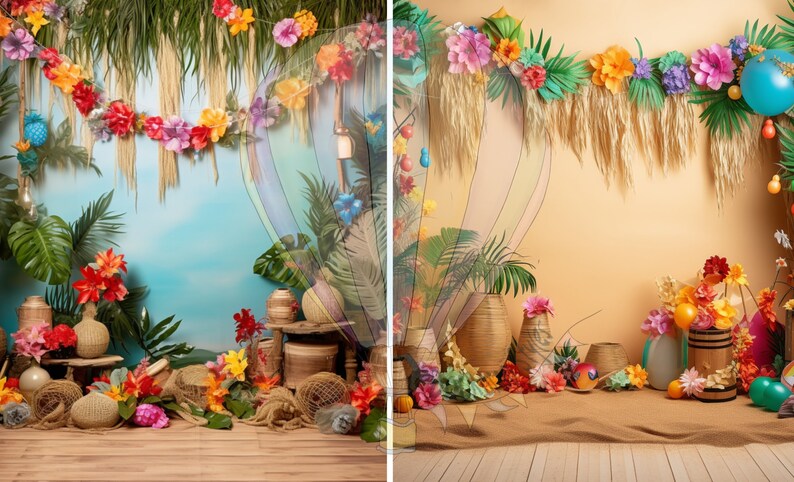 Luau Themed Texture Backdrops Digital Overlays for Anniversary ...