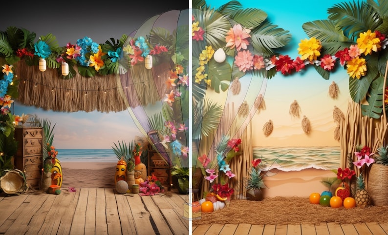 Luau Themed Texture Backdrops Digital Overlays for Anniversary ...