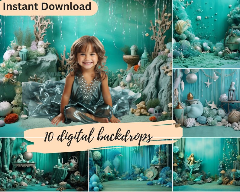 Mermaid Backdrop, Storybook Backdrop, Superhero Digital Backdrop ...