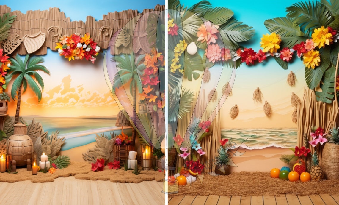 Luau Themed Texture Backdrops Digital Overlays for Anniversary ...