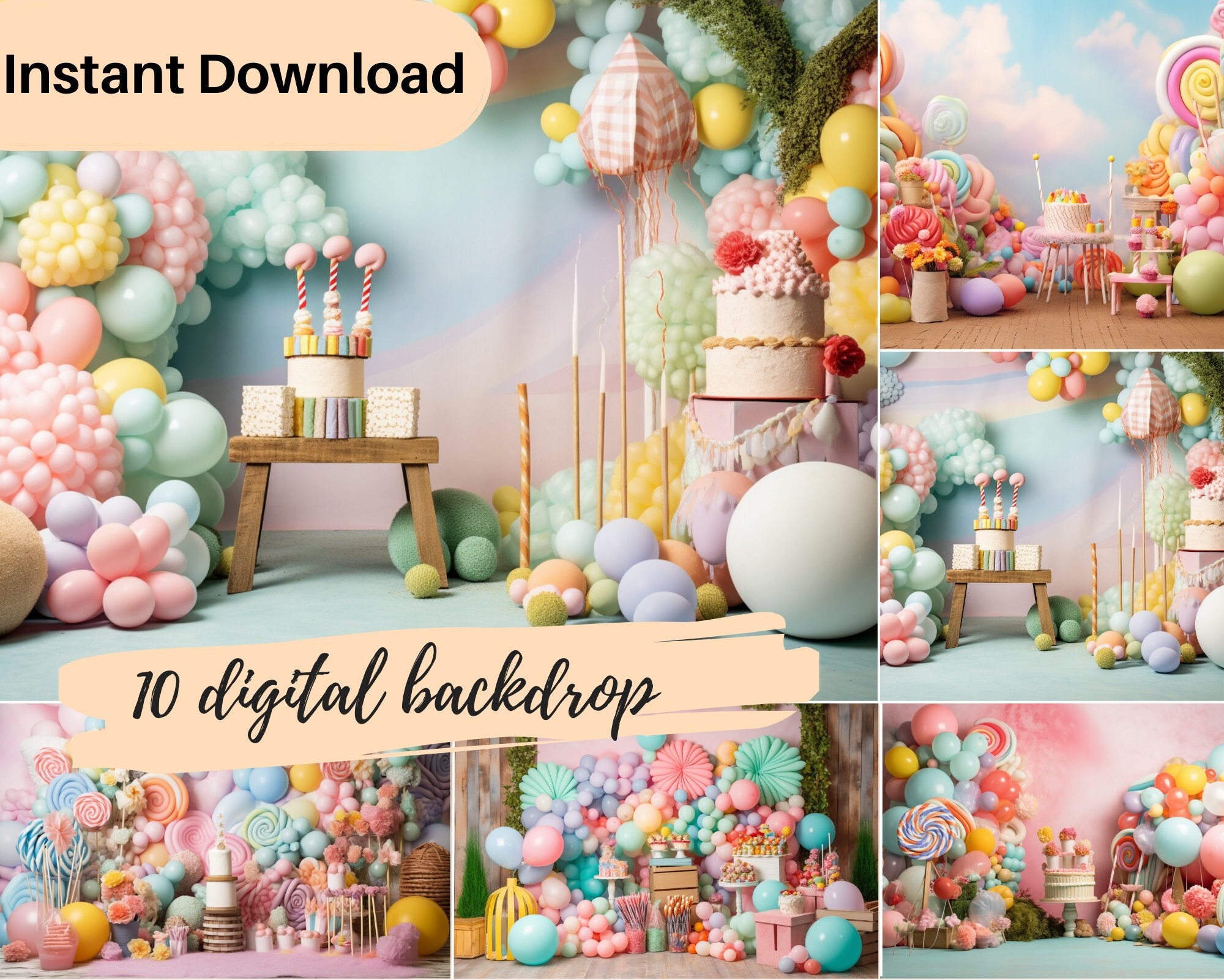 Candy Digital Backdrop, Candy Birthday Backdrop, Storybook Backdrop ...