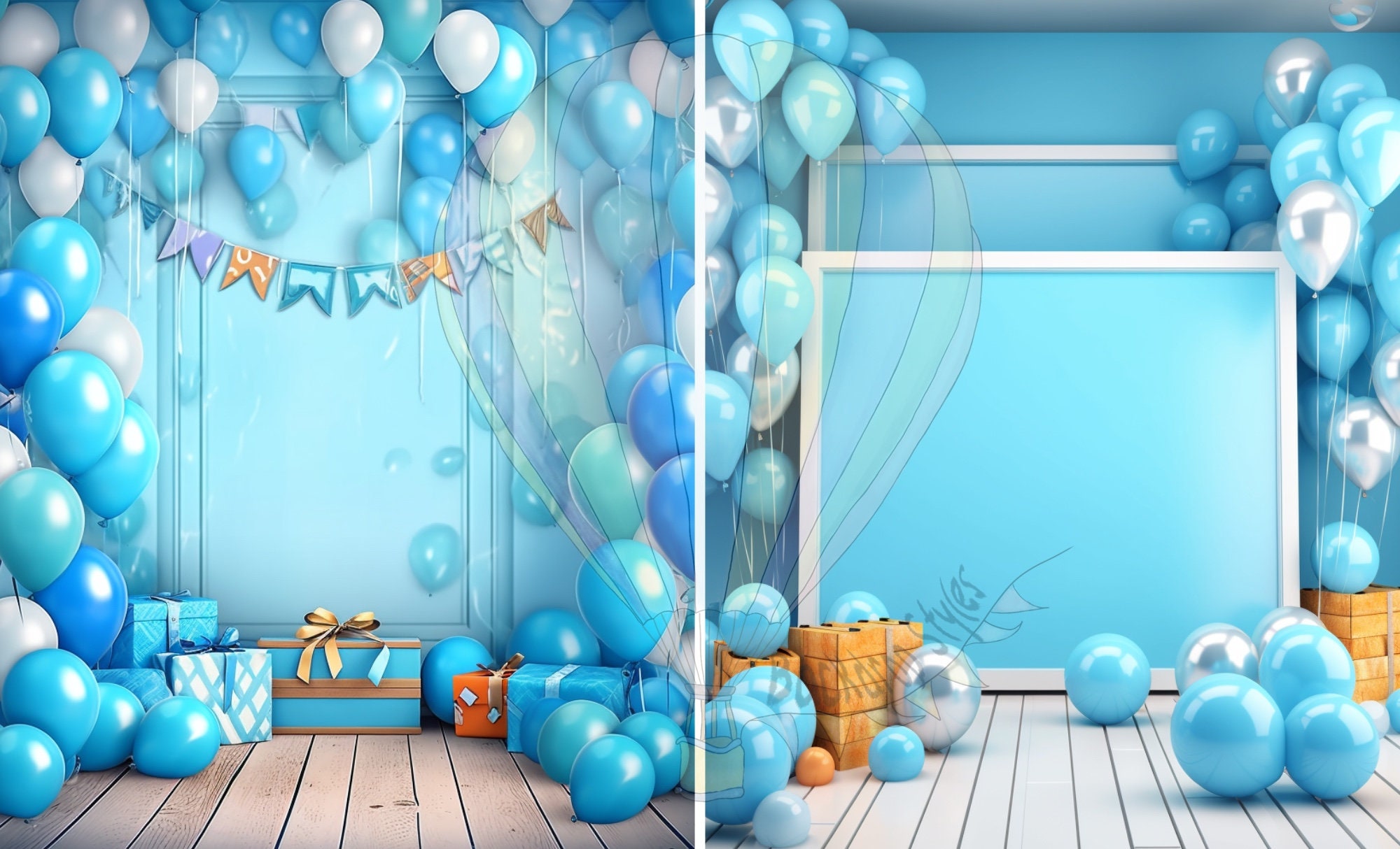 Balloon Backdrop for Boy 1st Birthday Blue Digital Fine Art Party Decor ...