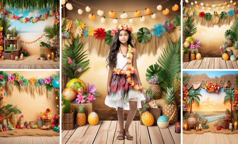 Luau Themed Texture Backdrops Digital Overlays for Anniversary ...