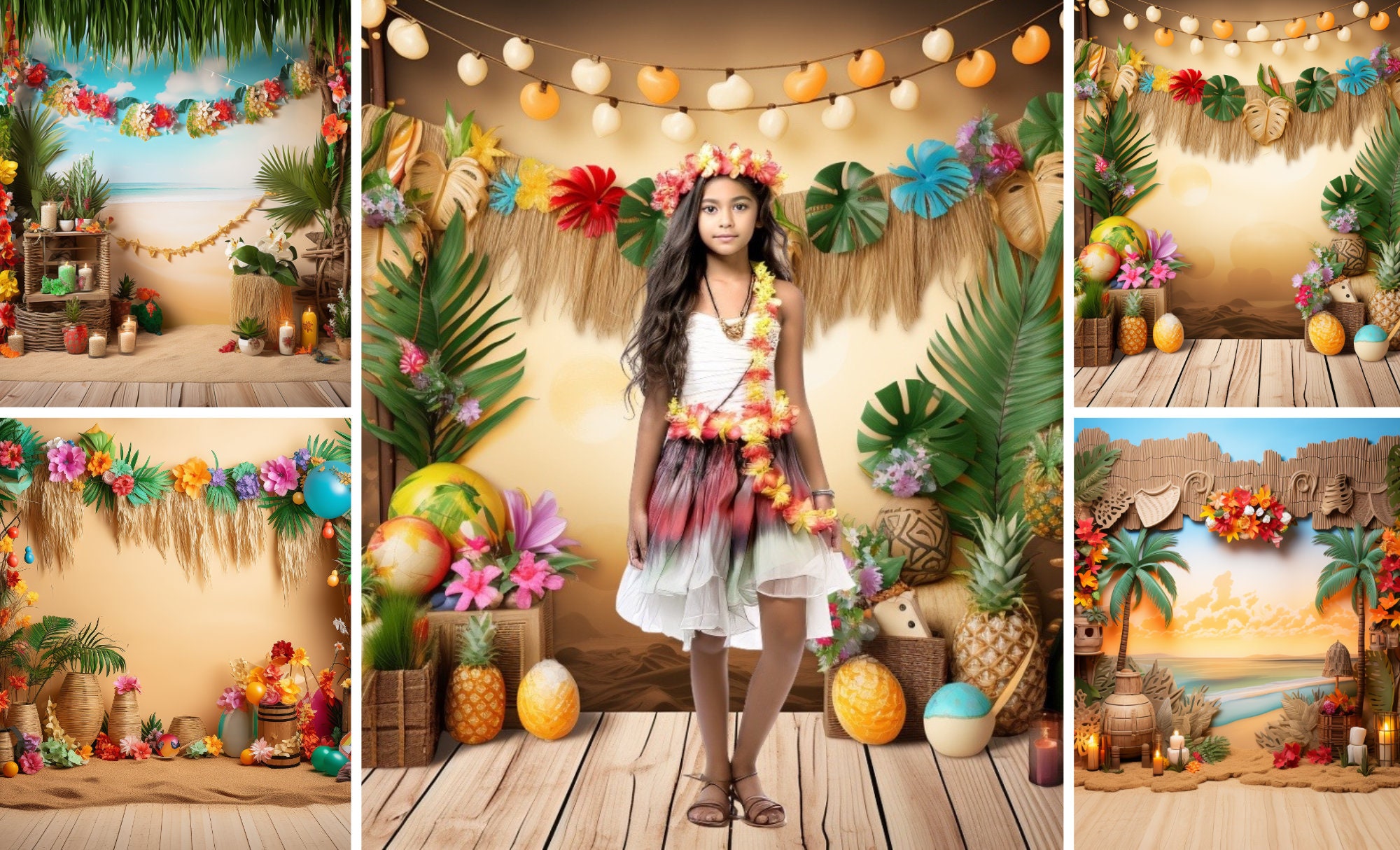 Luau Themed Texture Backdrops Digital Overlays for Anniversary ...