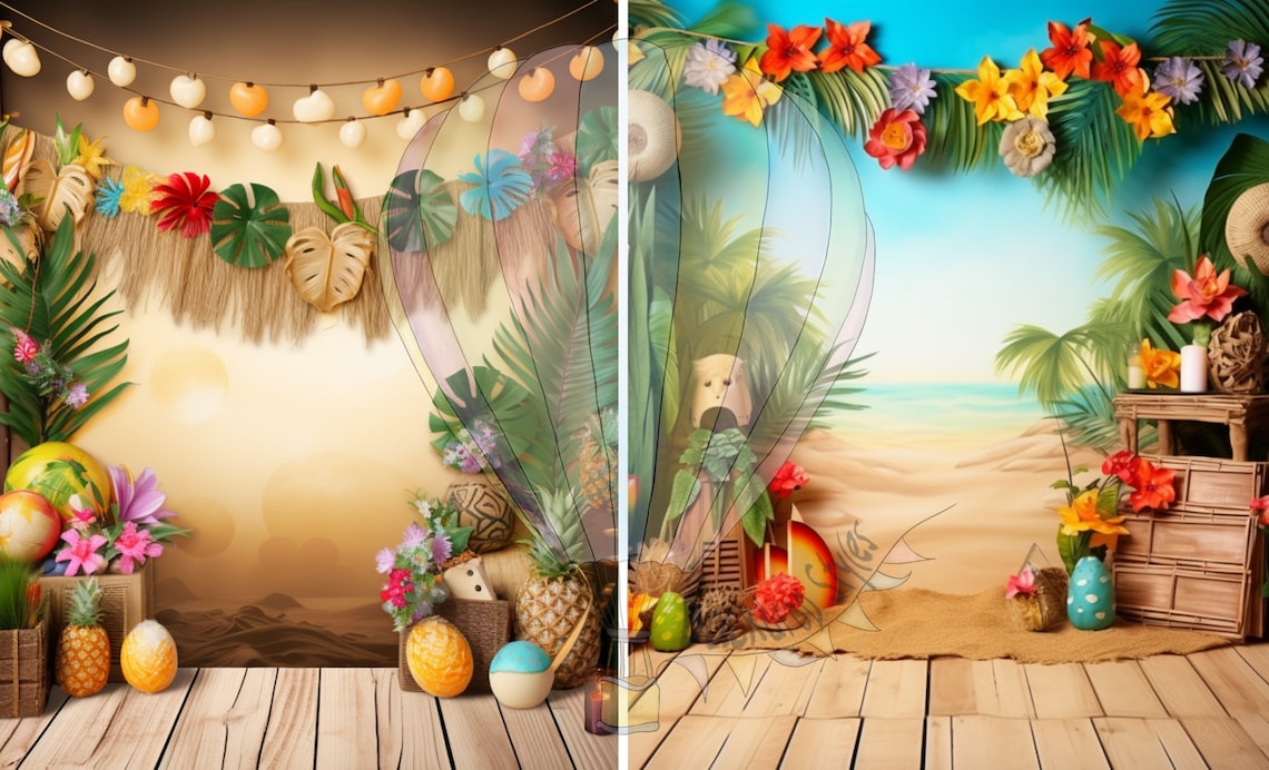 Luau Themed Texture Backdrops Digital Overlays for Anniversary ...
