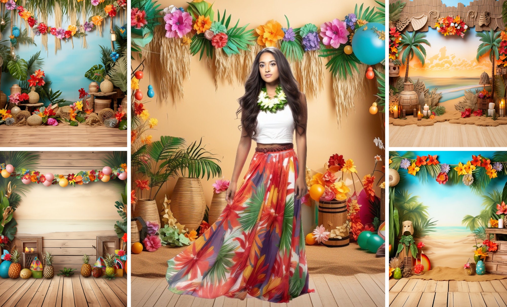 Luau Themed Texture Backdrops Digital Overlays for Anniversary ...