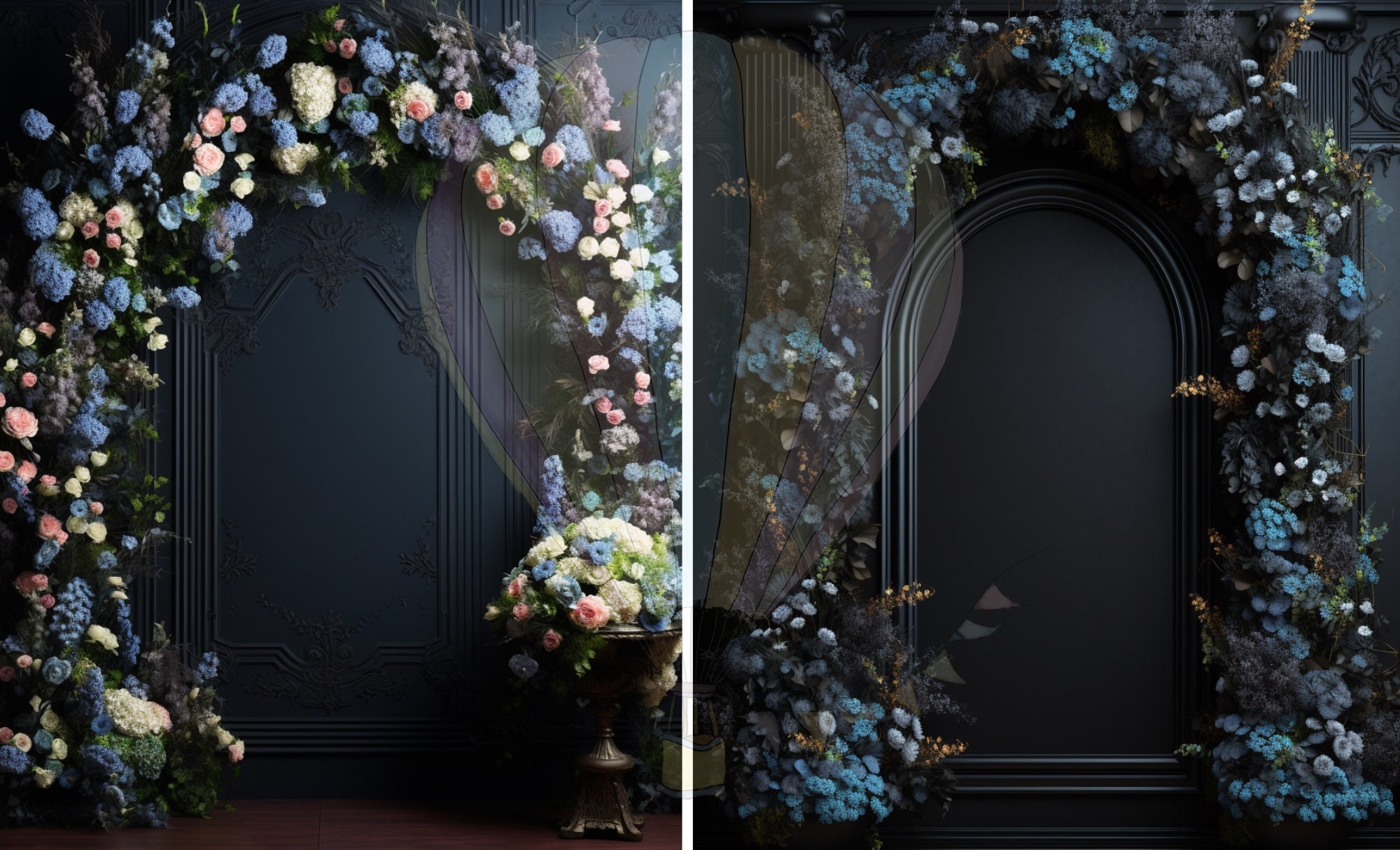 Arch Backdrop Overlays: Dark Blue Digital Backdrops for Maternity ...
