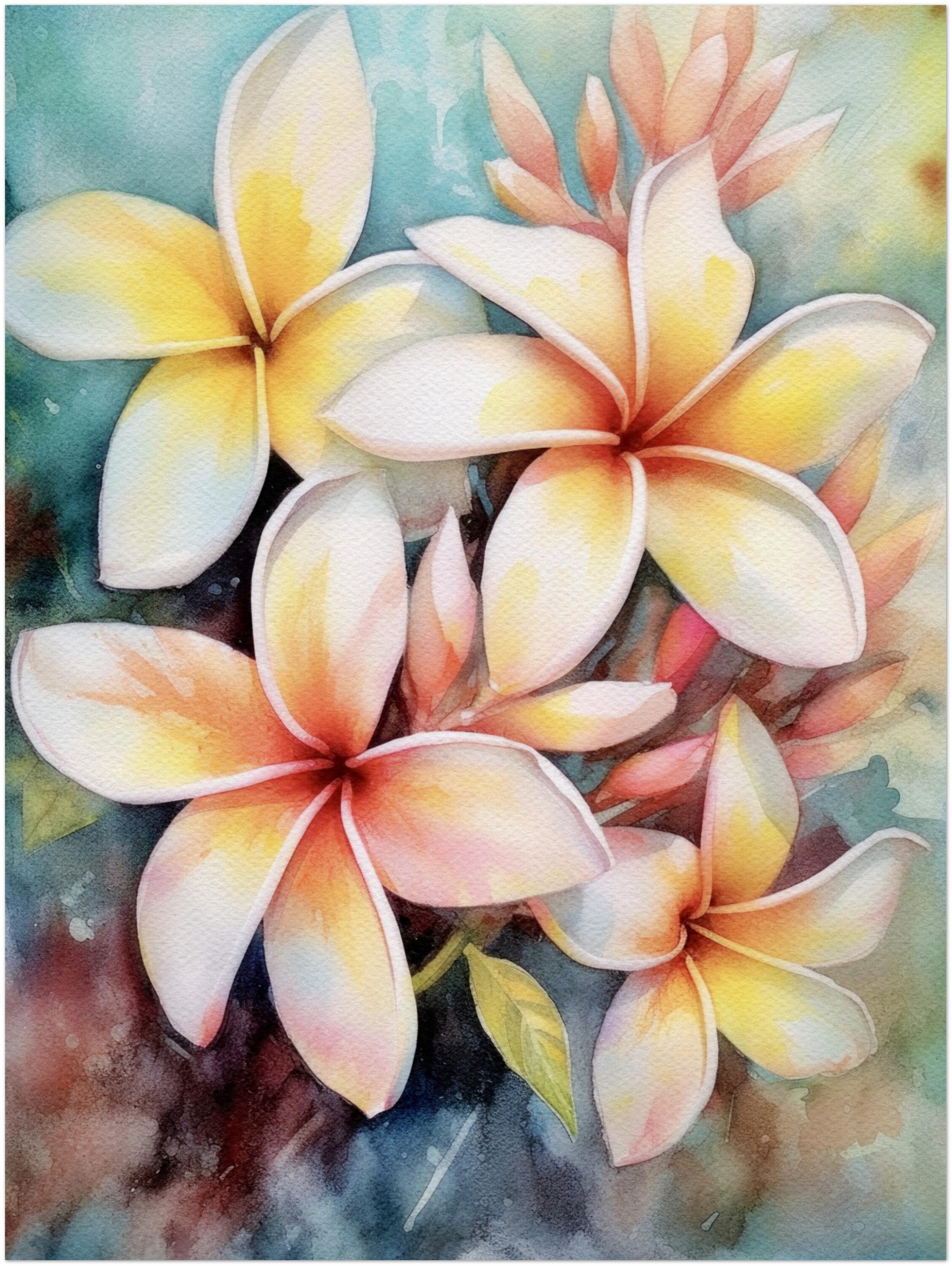 Frangipani Watercolour Print Plumeria Wall Art Costal Flowers Tropical ...