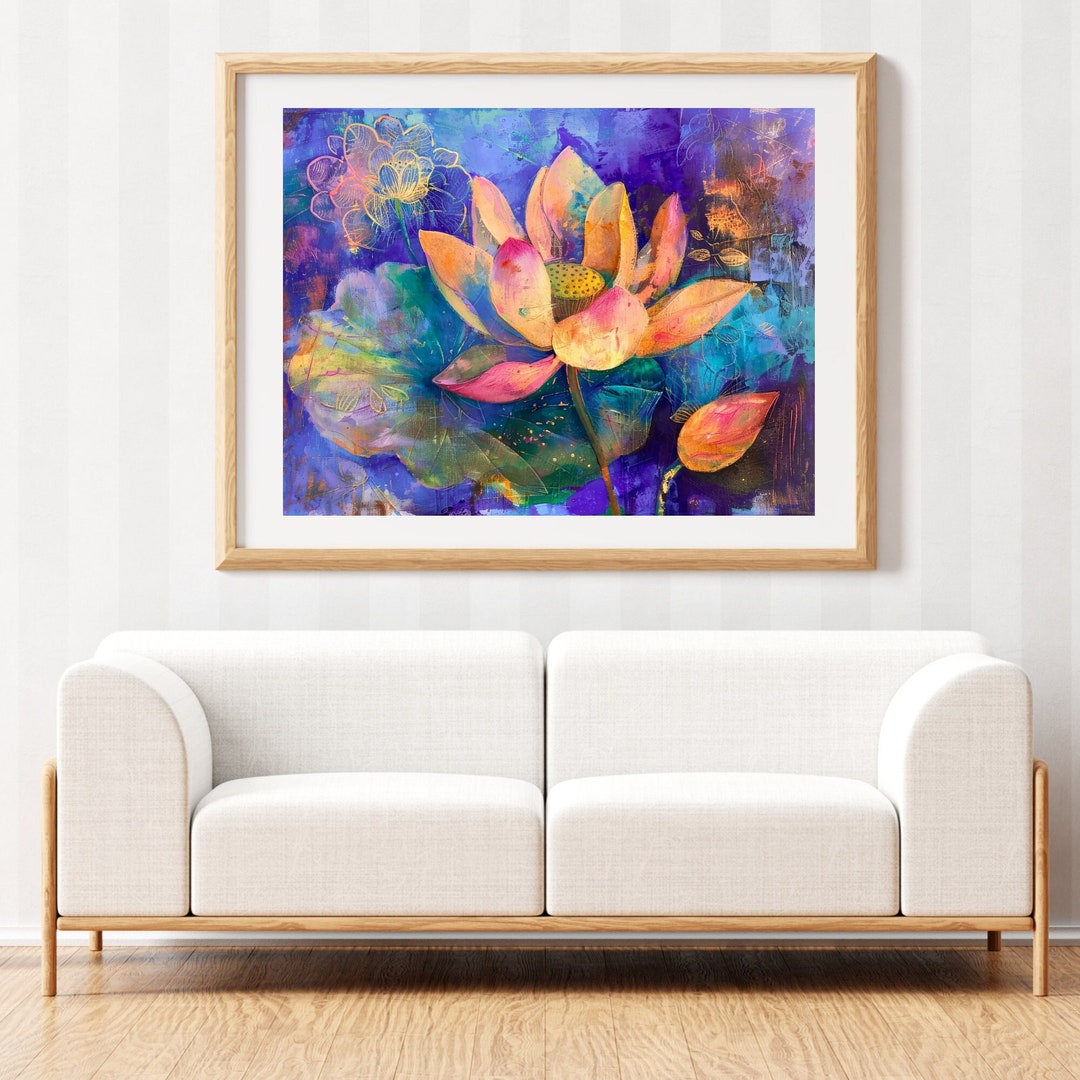 Lotus Flower Painting - Abstract Lotus Wall Art - Vibrant Lotus - Print ...