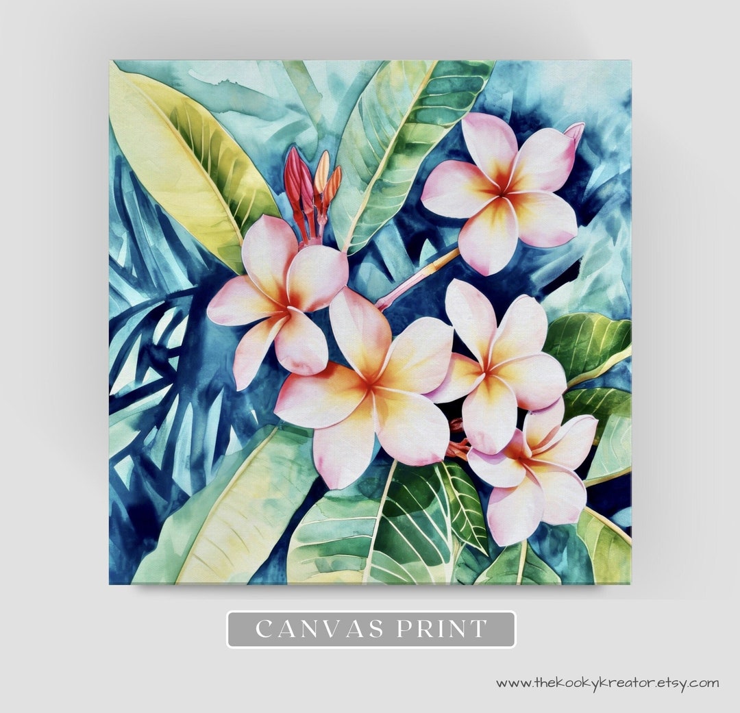 Plumeria Flower Canvas - Frangipani Flower Painting - Tropical Art ...