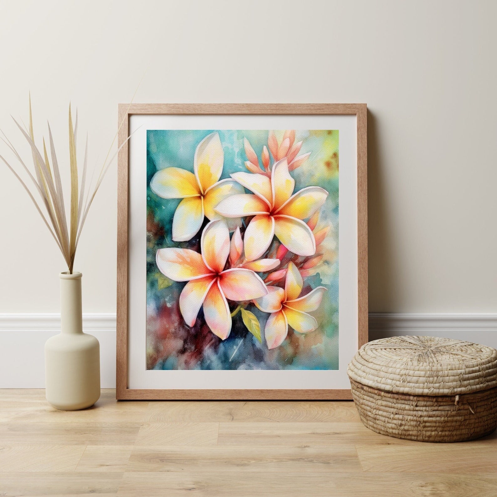 Frangipani Watercolour Print Plumeria Wall Art Costal Flowers Tropical ...