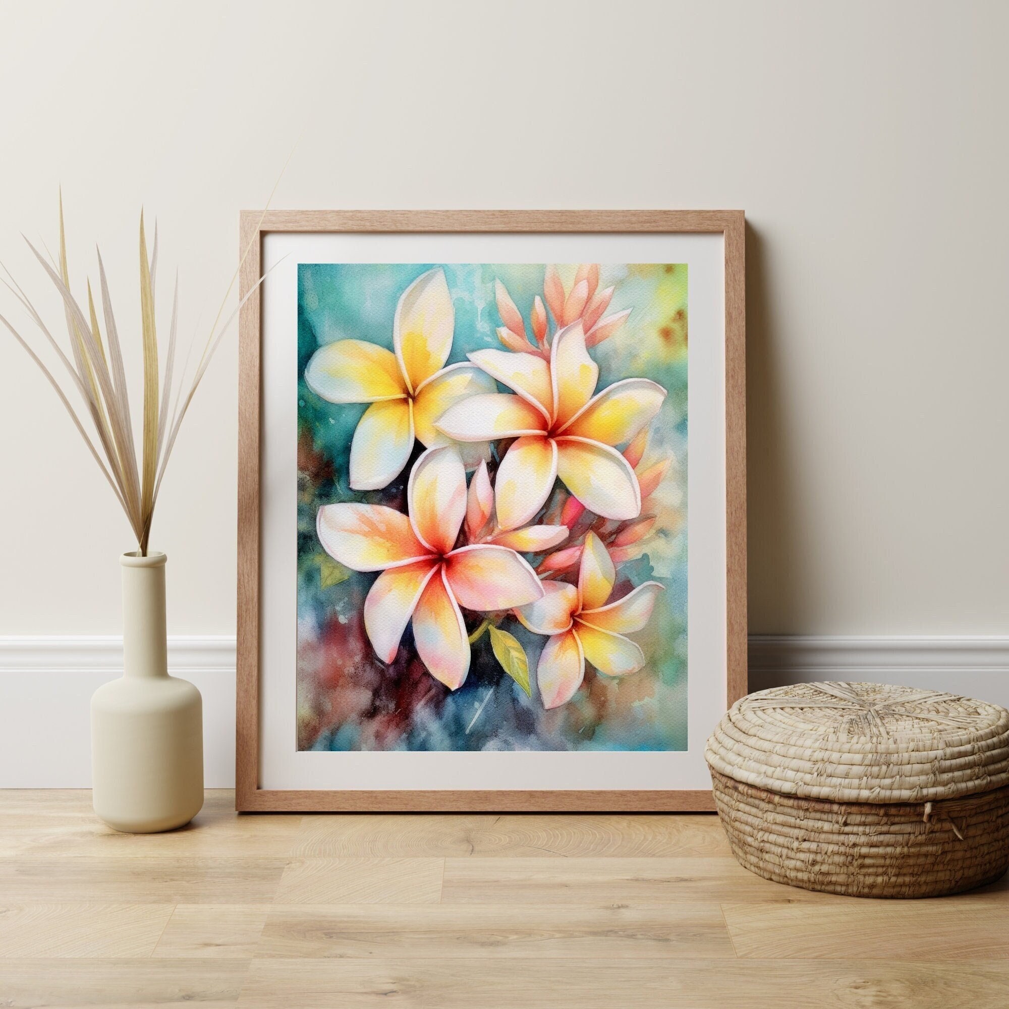Frangipani Watercolour Print Plumeria Wall Art Costal Flowers Tropical ...