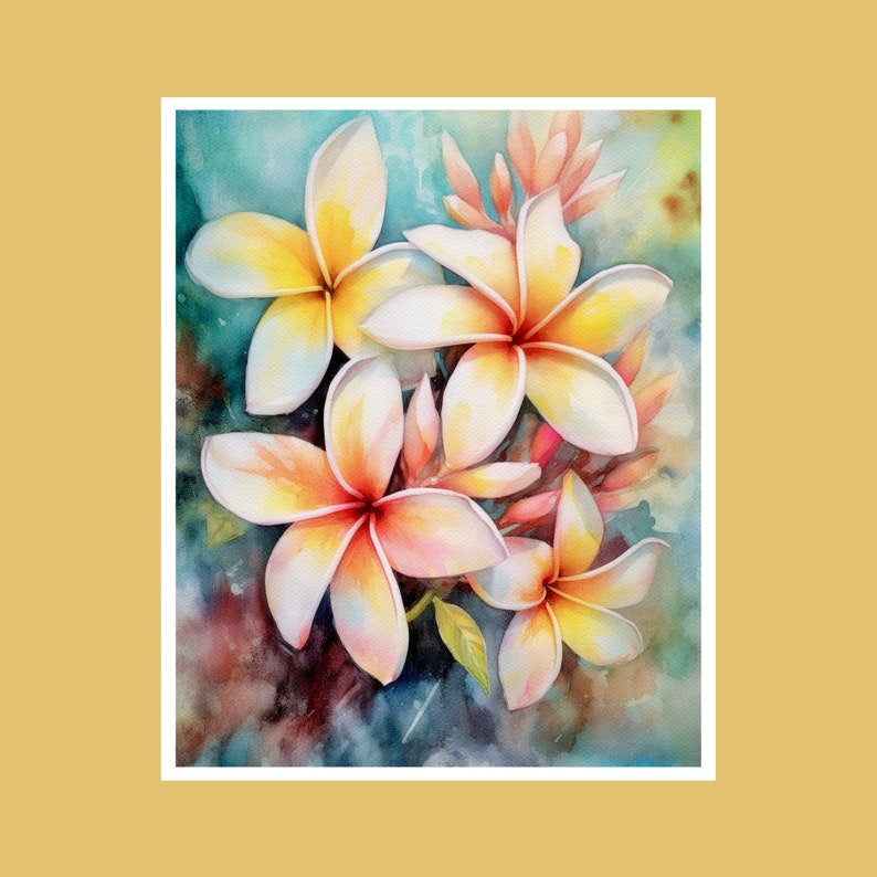 Frangipani Watercolour Print Plumeria Wall Art Costal Flowers Tropical ...