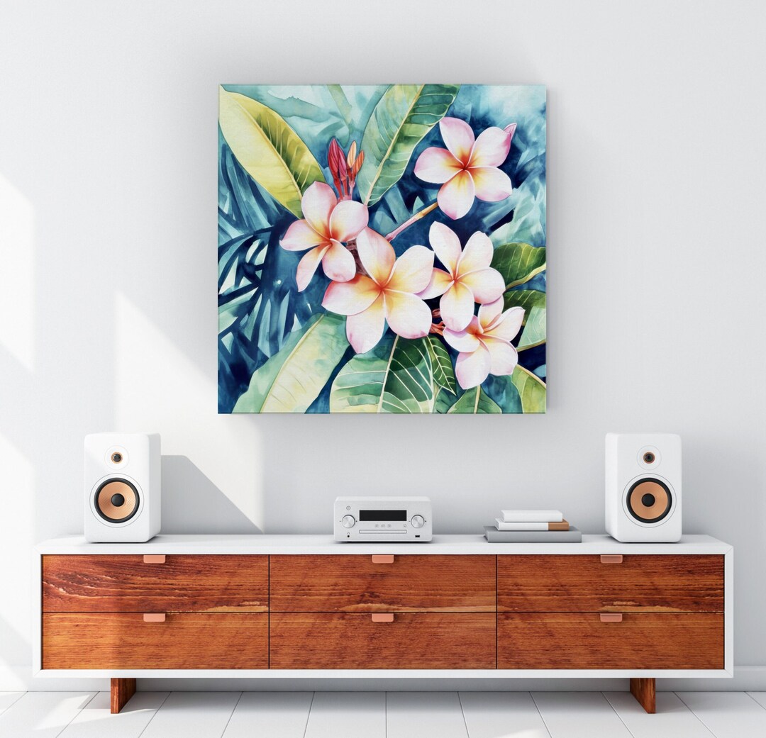 Frangipani Canvas Wall Art - Plumeria Flowers - Watercolor Painting ...