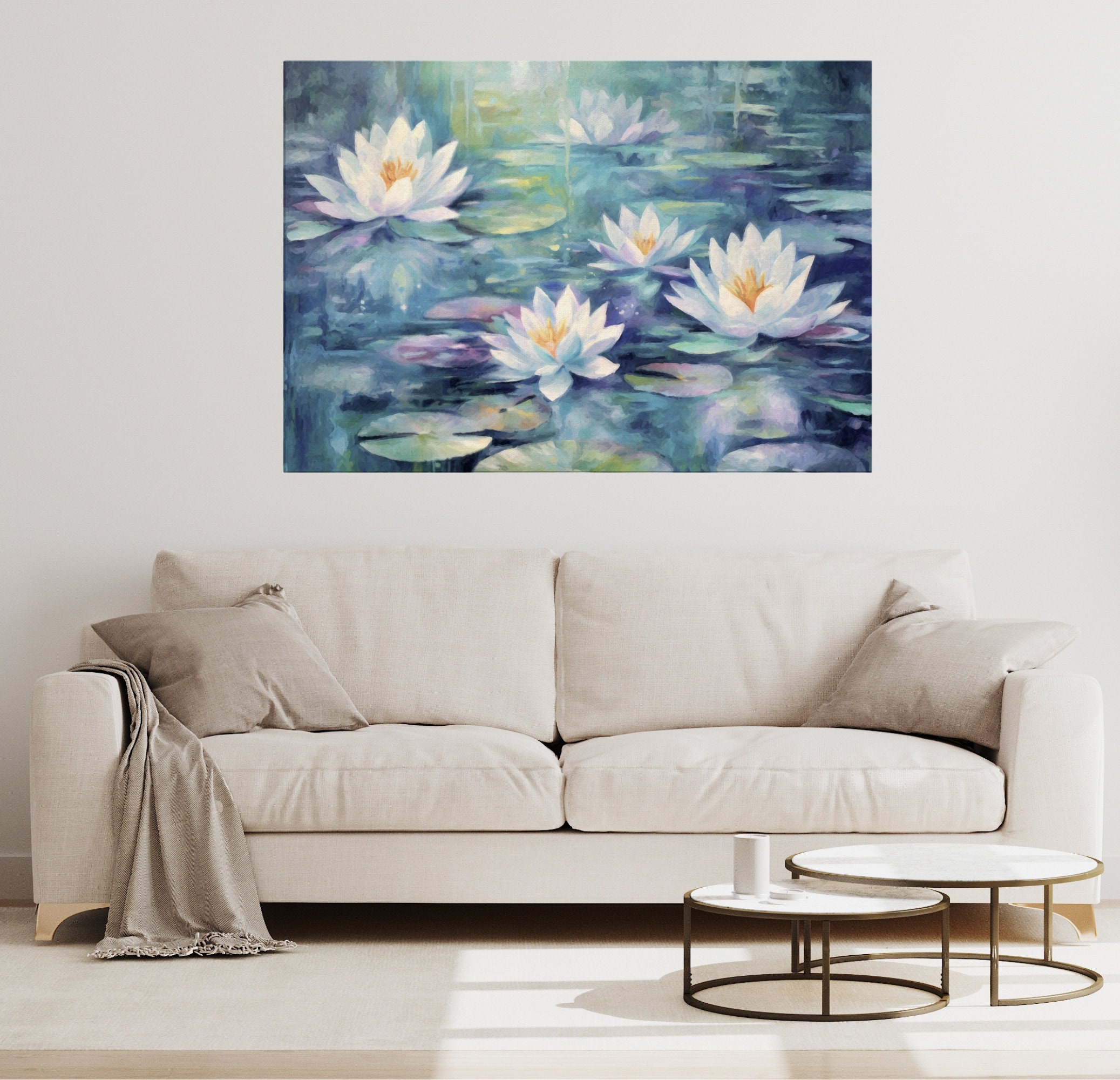 Waterlily Pond Canvas: Harmonious Floral Waterscape Wall Art - Etsy