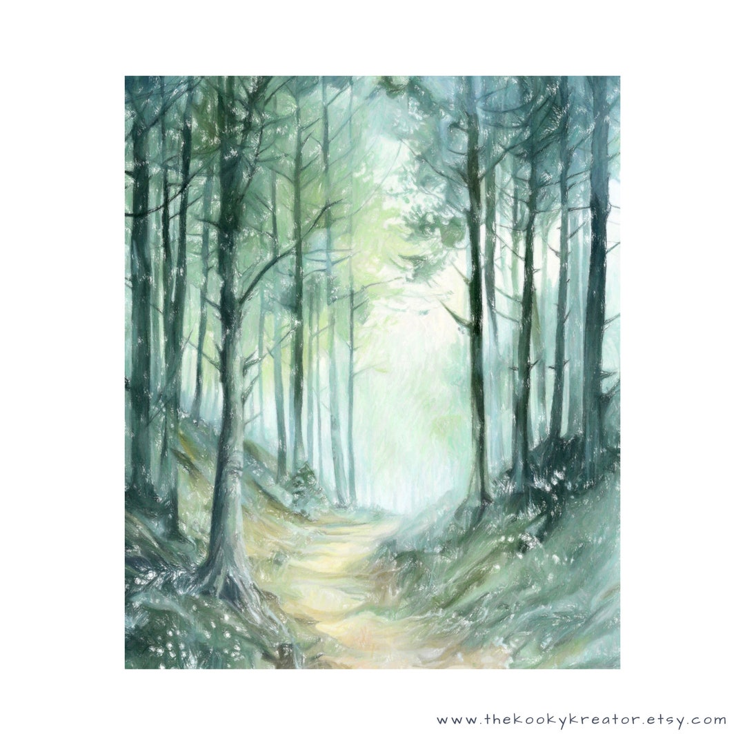 Forest Path Illustration Woodland Print Mystical Woods Nature Art Tree ...