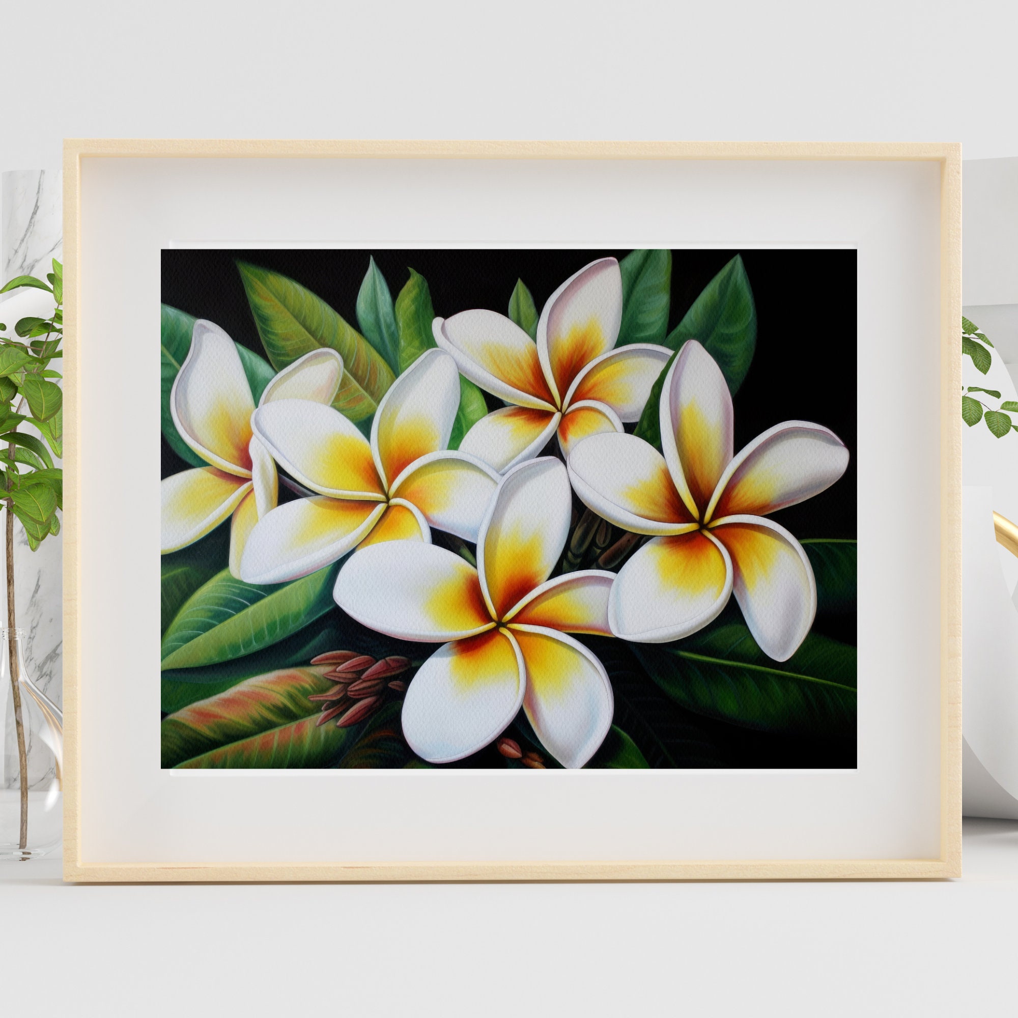 Frangipani Flower Print: Tropical Coastal Wall Art - Etsy