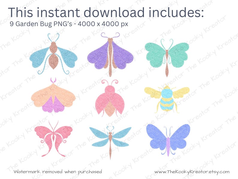 Whimsical Garden Clip Art: Hand-drawn Flower & Bug PNG (digital ...
