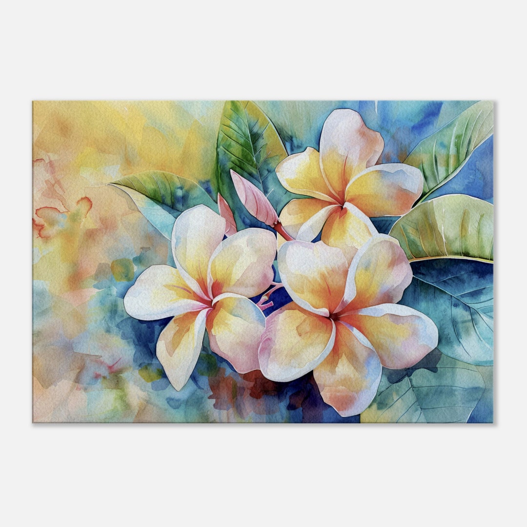 Tropical Plumeria Canvas - Hawaiian Botanical Art - Pink Frangipani ...