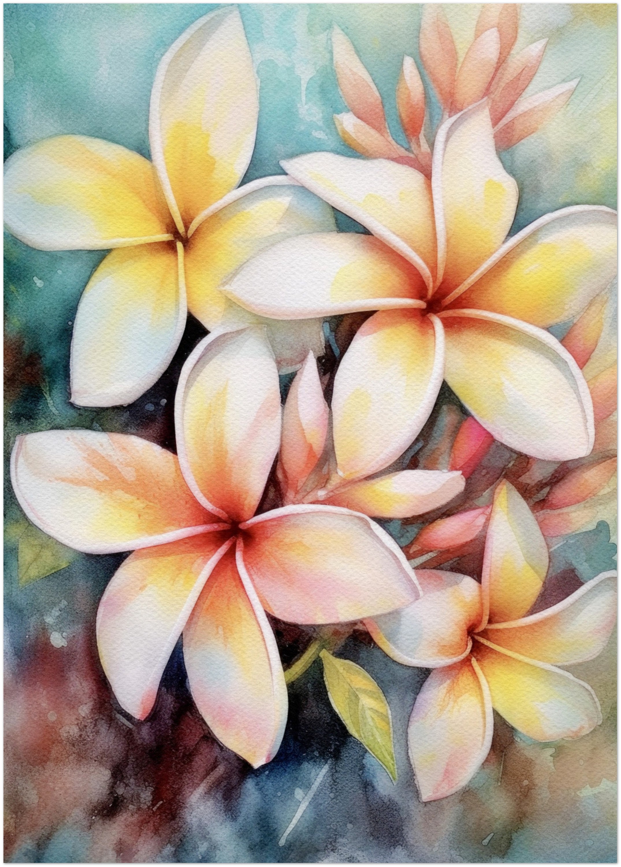 Frangipani Watercolour Print Plumeria Wall Art Costal Flowers Tropical ...