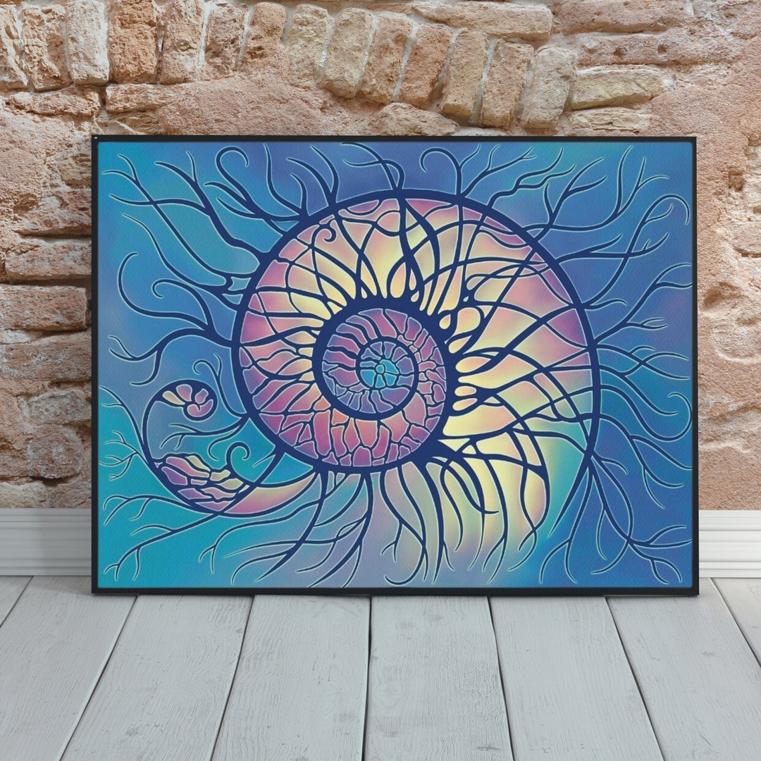 Ammonite Art Abstract Poster Print Fossil Wall Decor Shell Painting ...