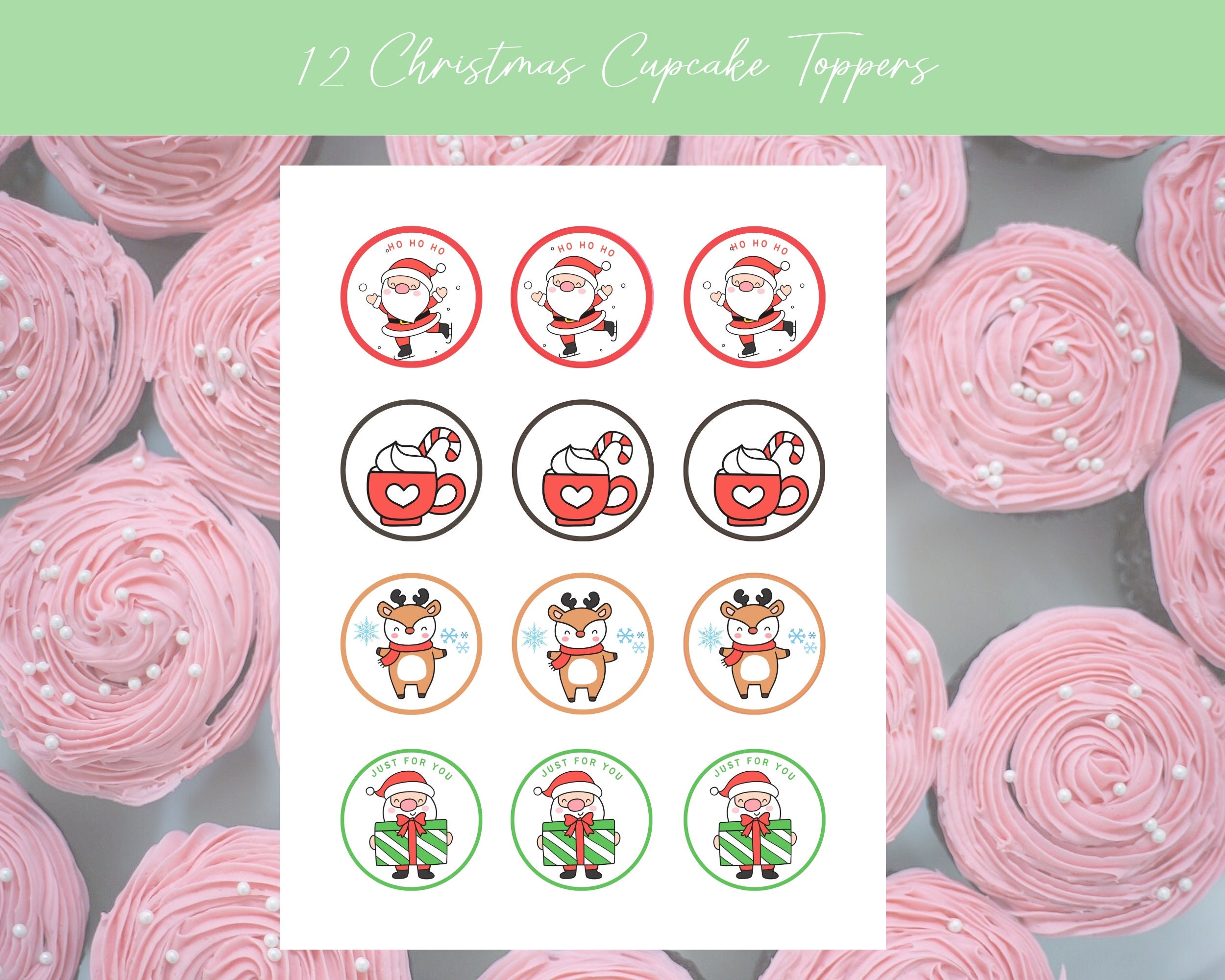 Xmas Cupcake Toppers DIY Round Cupcake Toppers Christmas Printable ...