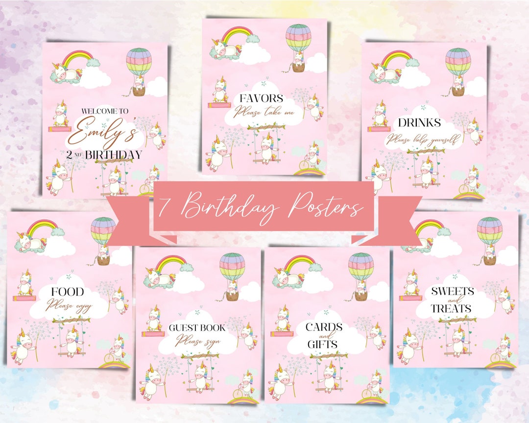 Personalized Unicorn Birthday Poster Printable Unicorn Birthday Posters ...