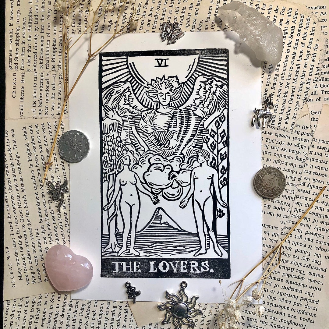The Lovers - Tarot Card Lino Print - Etsy