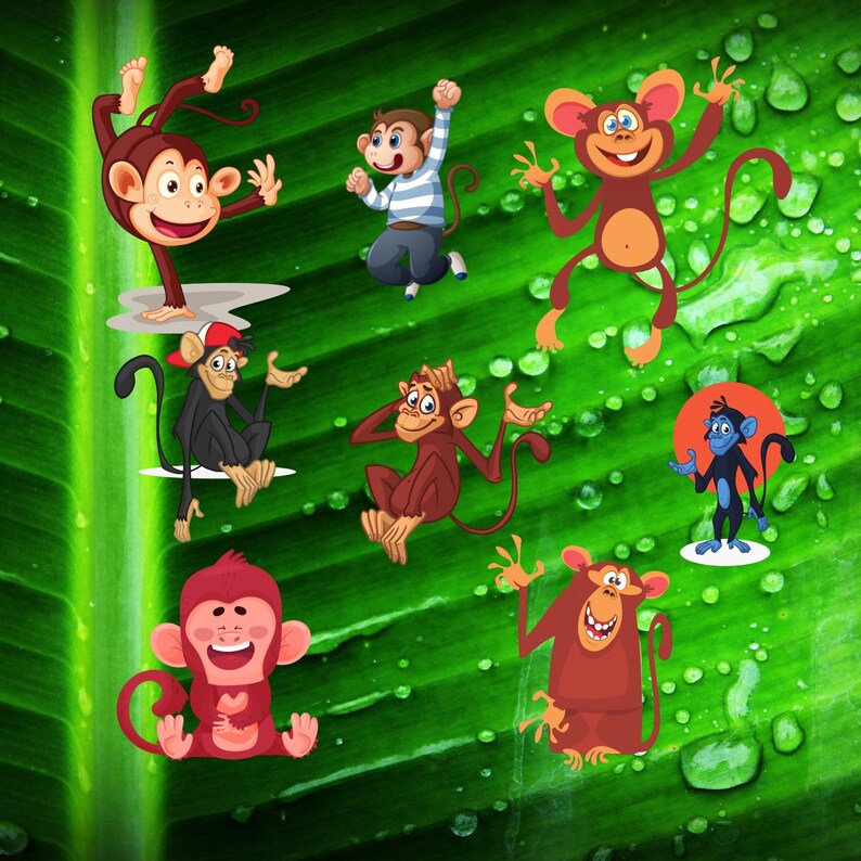 Monkeys Clipart Monkey Clip Art Little Monkeys Wall Art - Etsy
