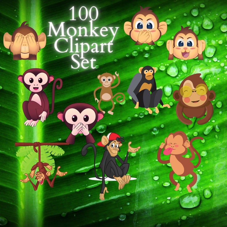 Monkeys Clipart Monkey Clip Art Little Monkeys Wall Art - Etsy