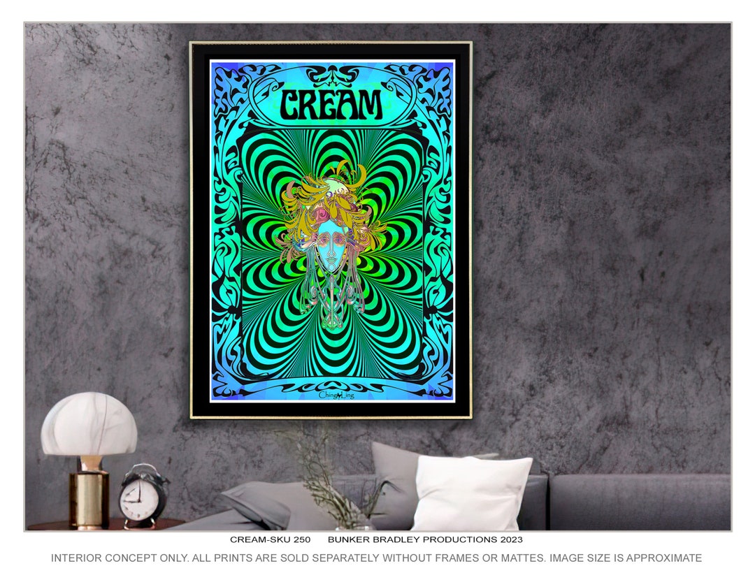 GREEN Cream-printed Fabric Poster by Artist Ching Ling. One Only ...