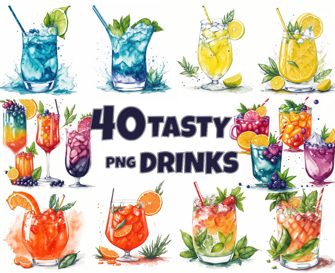 Drinks Clipart Cocktail Clipart Colorful Drinks Watercolor Drinks Party ...