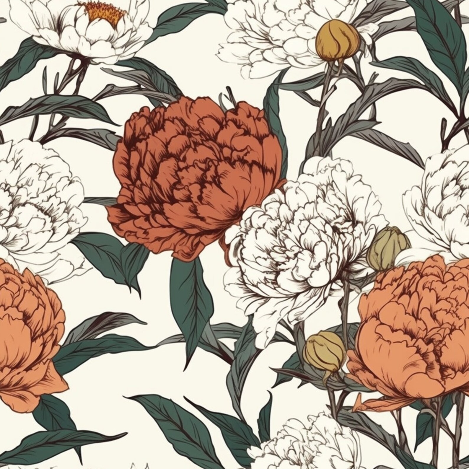 Hand-drawn Peonies Pattern - Etsy