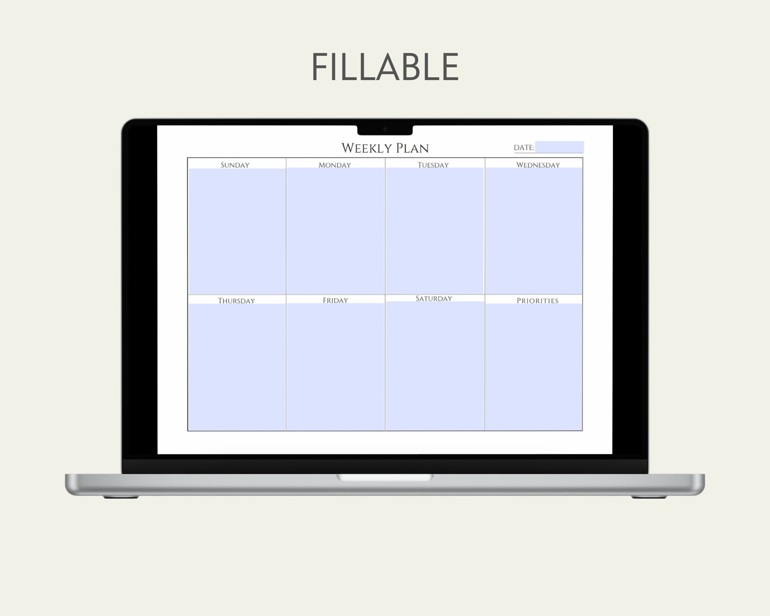 Weekly Planner Fillable and Printable Landscape, Minimalist Weekly ...